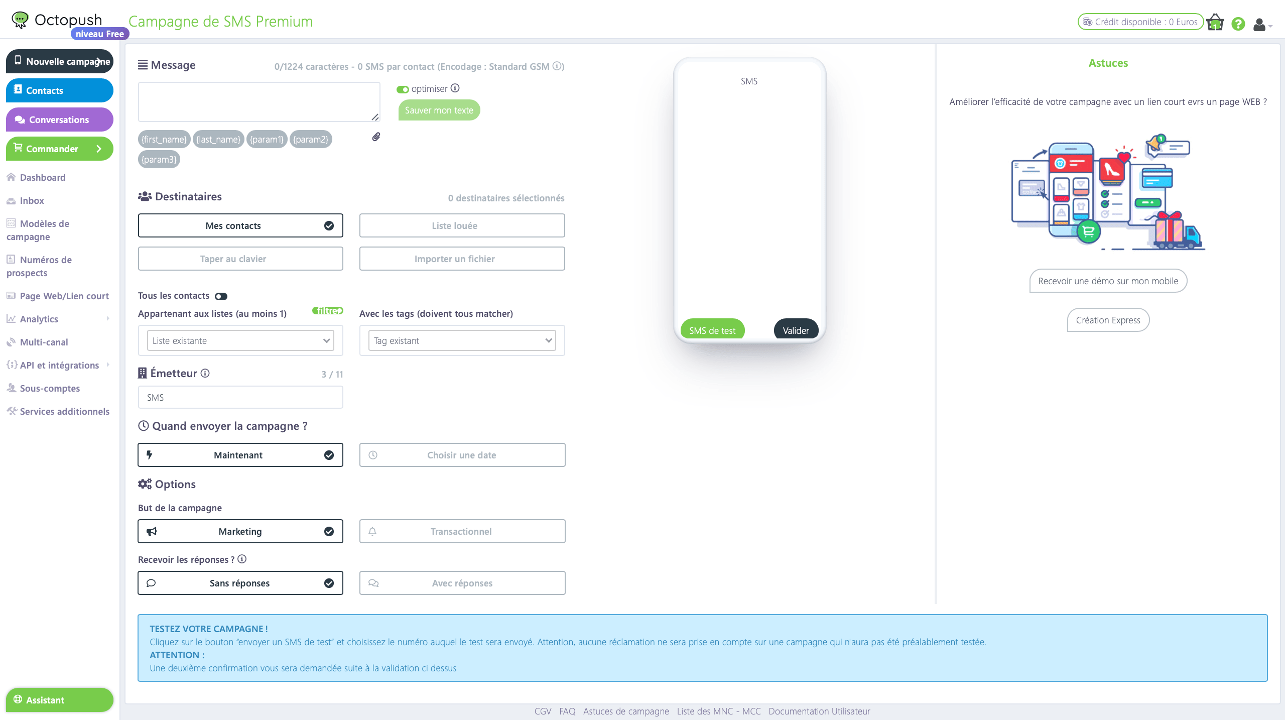 Octopush SMS : Plateforme d'envoi SMS pour professionnels SaaS ⇒ Avis, prix